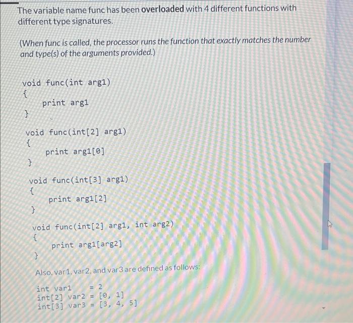 Solved The variable name func has been overloaded with 4 | Chegg.com