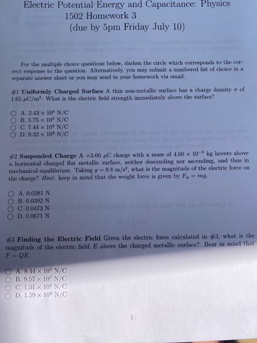 Solved Electric Potential Energy and Capacitance: Physics | Chegg.com