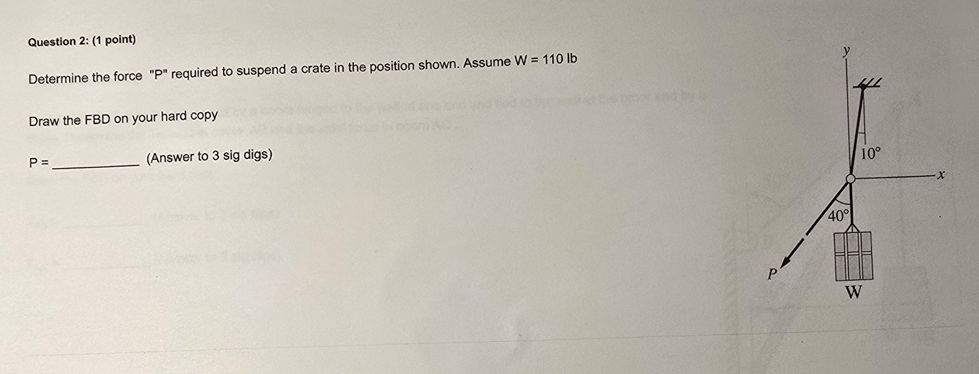 Solved Question 2: (1 ﻿point)Determine the force " P " | Chegg.com
