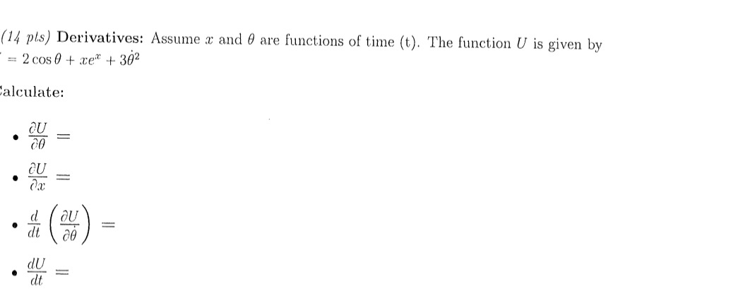 Solved DYNAMICS-ME problem. Derivatives: Assume x ﻿and θ | Chegg.com