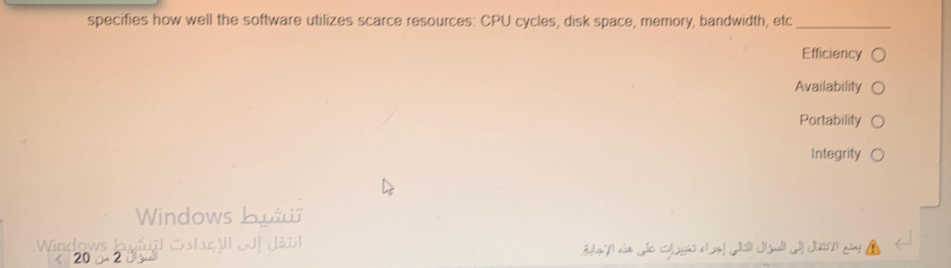 Solved specifies how well the software utilizes scarce | Chegg.com