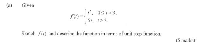 Solved (a) Given f(t)={t2,5t,0≤t