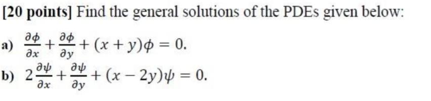 Solved [20 points] Find the general solutions of the PDEs | Chegg.com
