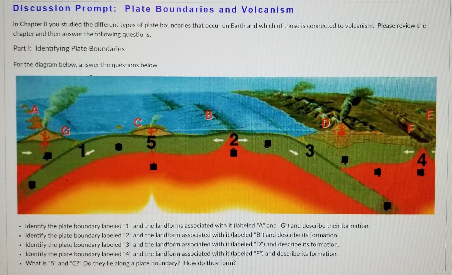Solved 1. Identify the plate boundary labeled "1" and the | Chegg.com