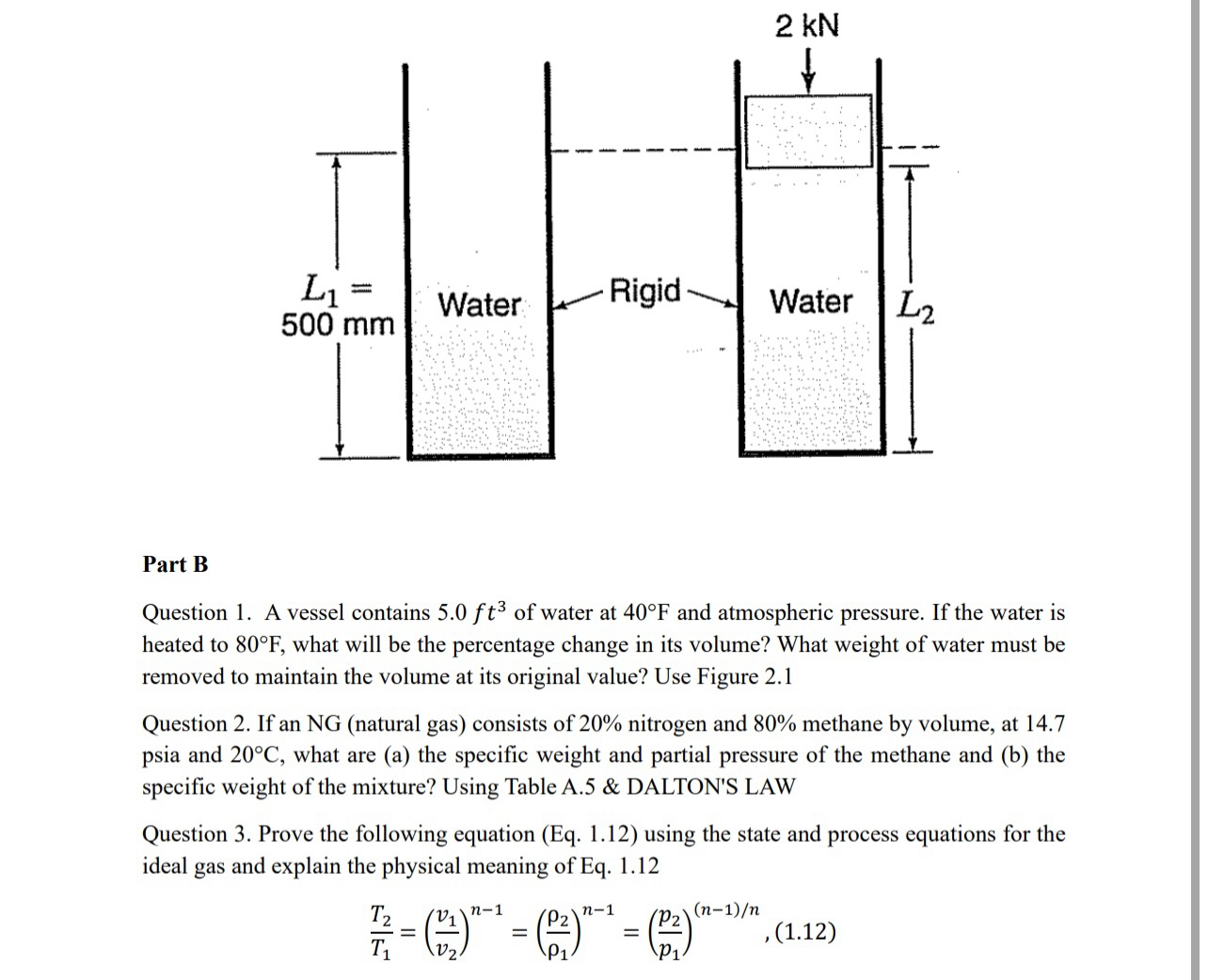 Solved Part BQuestion 1. ﻿A vessel contains 5.0ft3 ﻿of water | Chegg.com