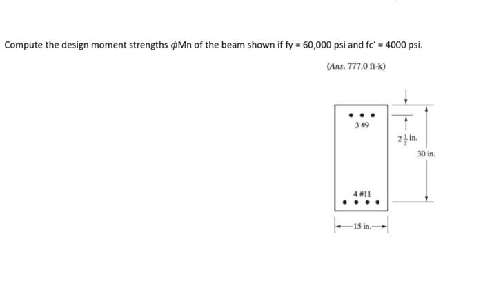 Solved Compute the design moment strengths ϕMn of the beam | Chegg.com