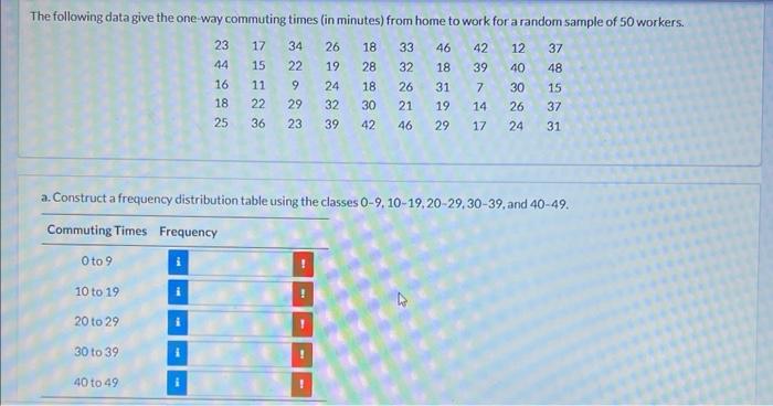Solved a. Construct a frequency distribution table using the | Chegg.com
