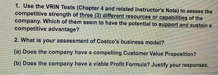 Solved 1. Use the VRIN Tests (Chapter 4 and related | Chegg.com