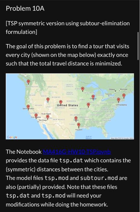 Solved Problem 10A [TSP symmetric version using | Chegg.com