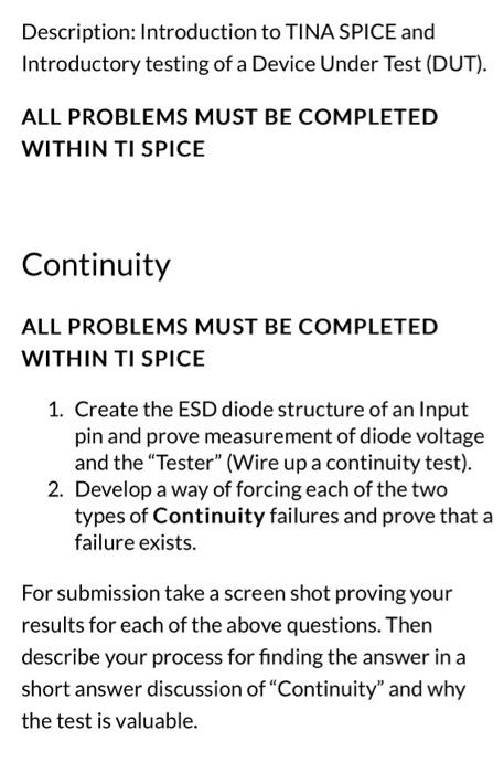 Solved Description: Introduction to TINA SPICE and | Chegg.com
