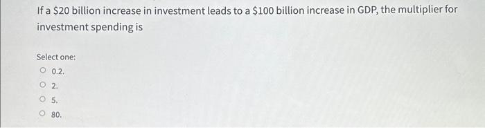 Solved If a $20 billion increase in investment leads to a | Chegg.com