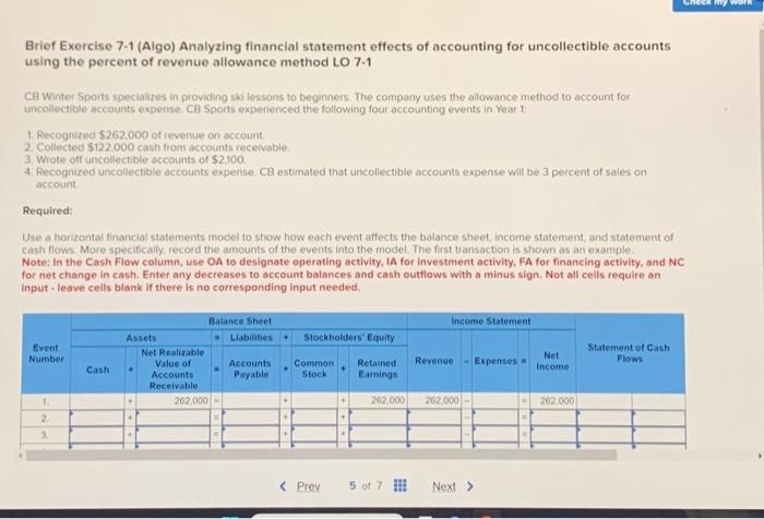 Solved Brief Exercise 7-1 (Algo) Analyzing financial | Chegg.com