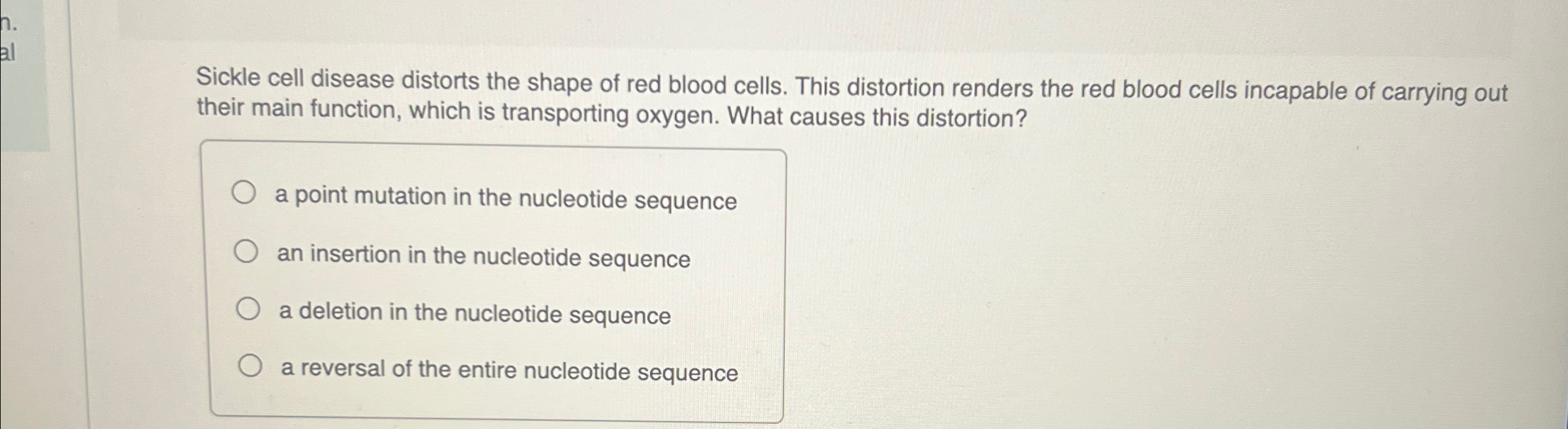 Solved Sickle cell disease distorts the shape of red blood | Chegg.com