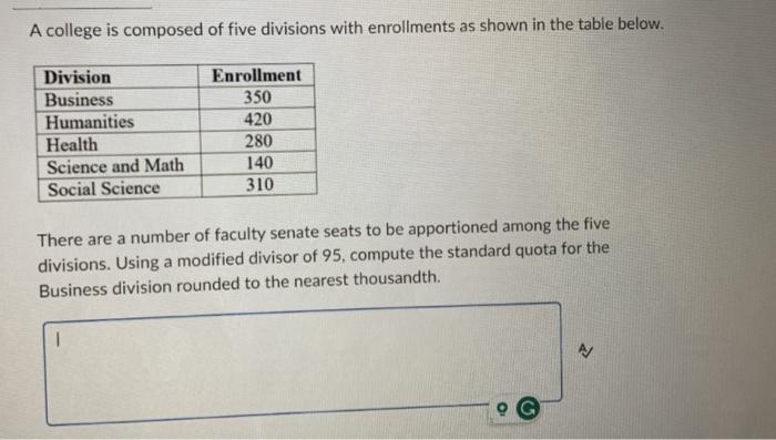 Solved A college is composed of five divisions with | Chegg.com