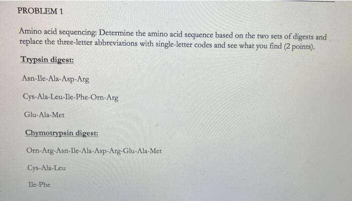 Solved PROBLEM 1 Amino acid sequencing: Determine the amino | Chegg.com