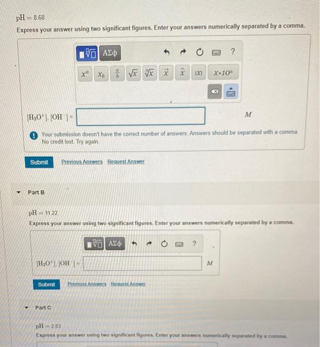 Solved pH=868 Express your answer using two significant | Chegg.com