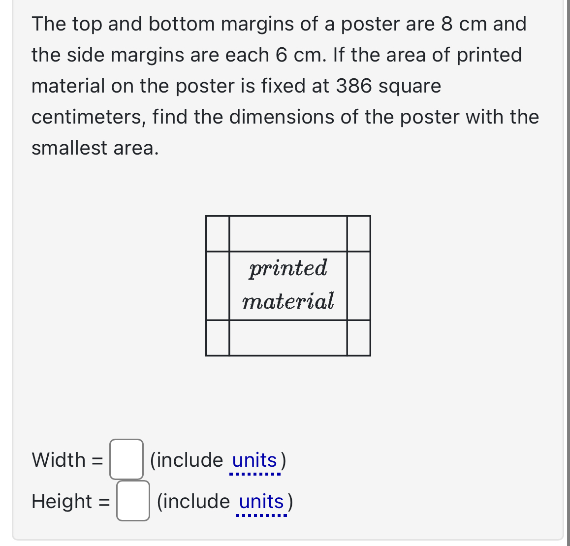 Solved The top and bottom margins of a poster are 8cm ﻿and | Chegg.com