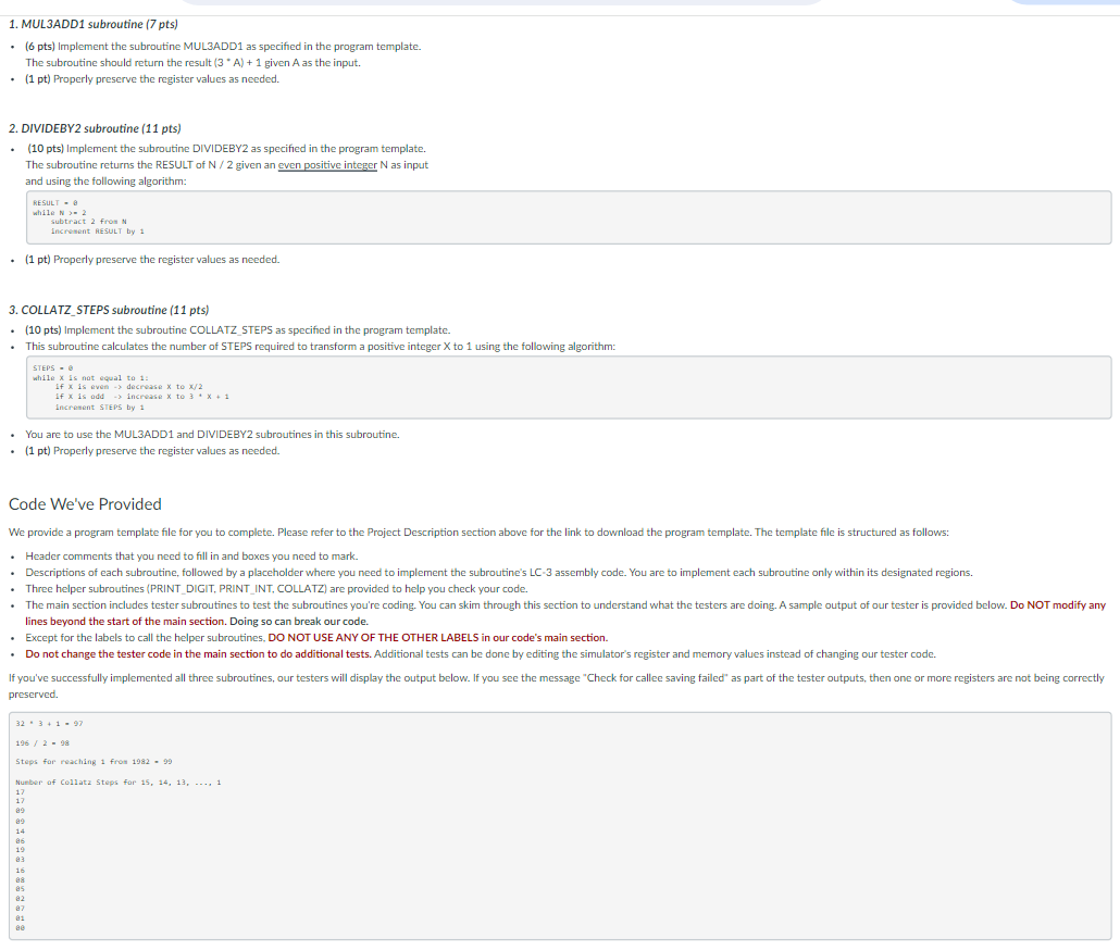 Solved Complete the subroutines in the order listed | Chegg.com