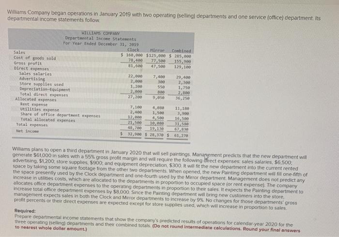 Solved Williams Company began operations in January 2019 | Chegg.com