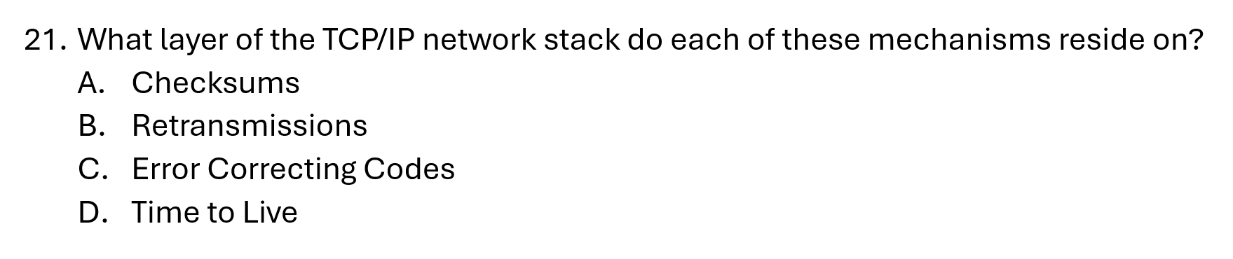 Solved What layer of the TCP/IP network stack do each of | Chegg.com