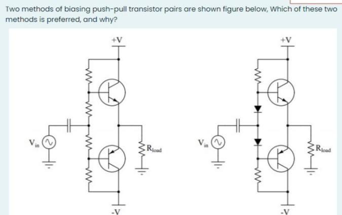 Solved Two methods of biasing push-pull transistor pairs are | Chegg.com