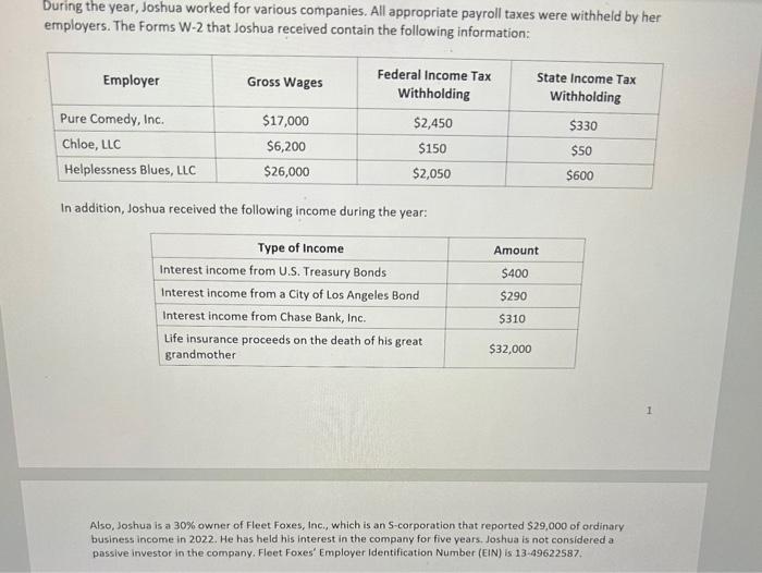 can you help me to fill the 1044 form for Joshua , | Chegg.com