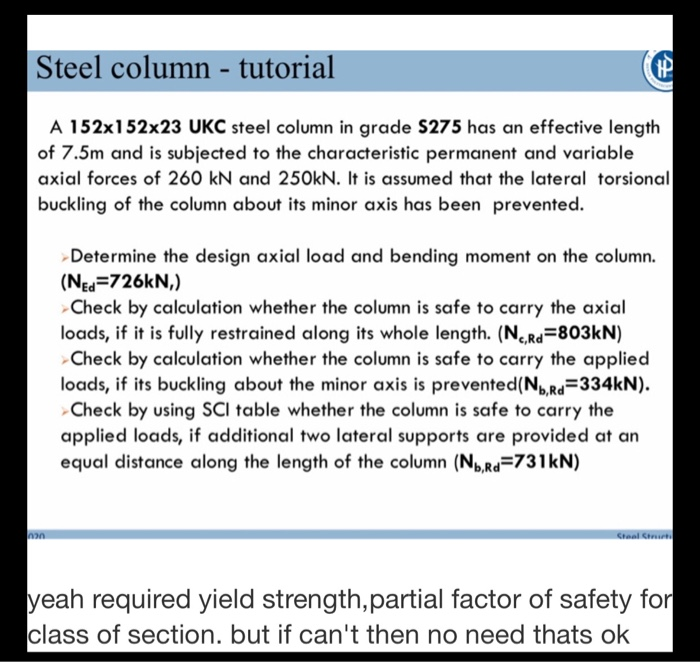 Steel column - tutorial A 152x152x23 UKC steel column | Chegg.com