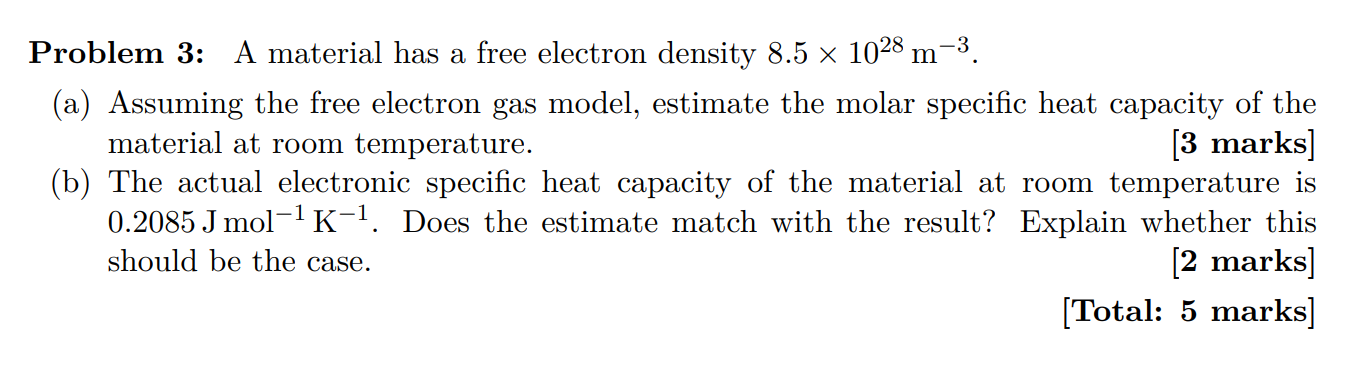 Solved Problem 3: A material has a free electron density | Chegg.com