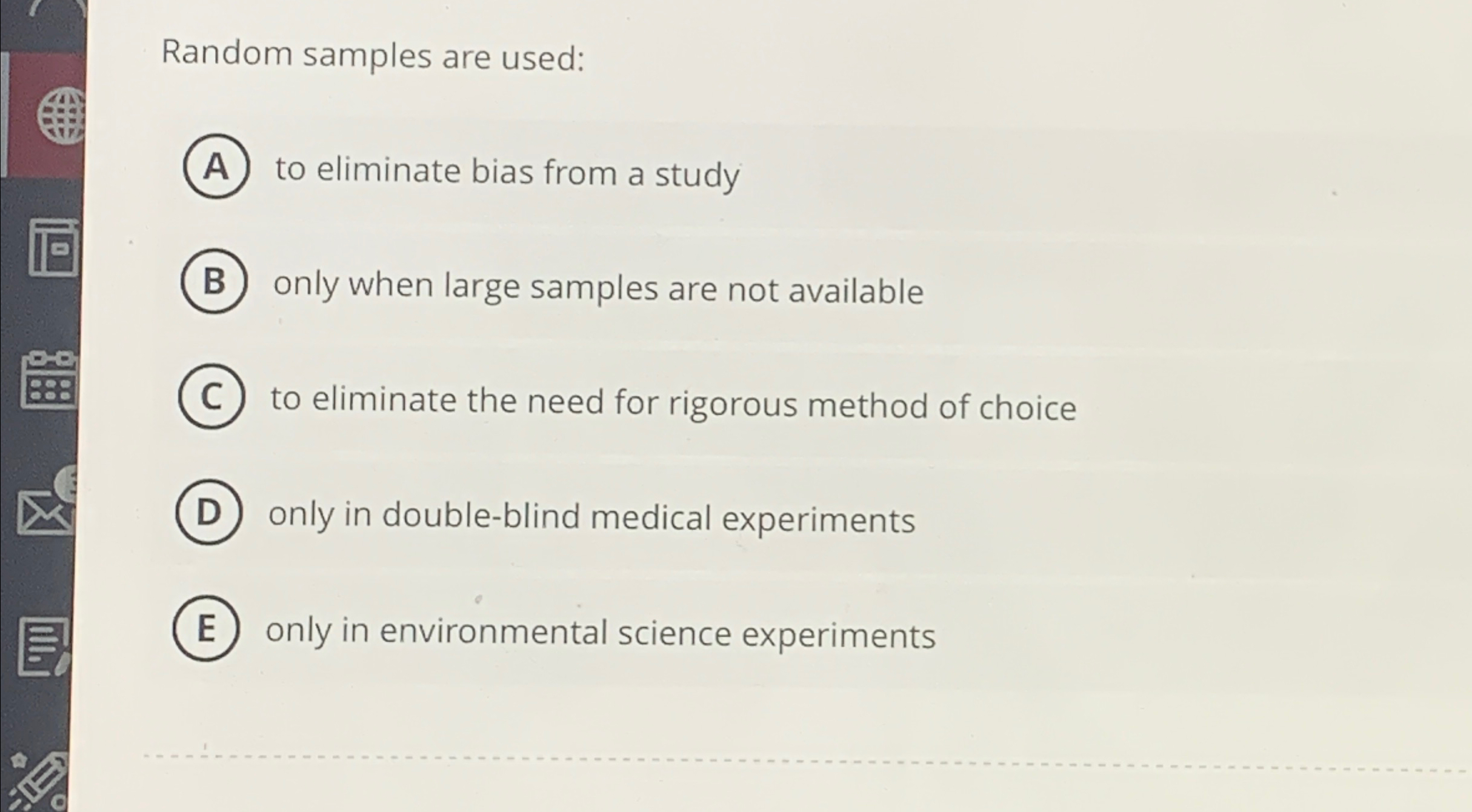Solved Random samples are used:to eliminate bias from a | Chegg.com