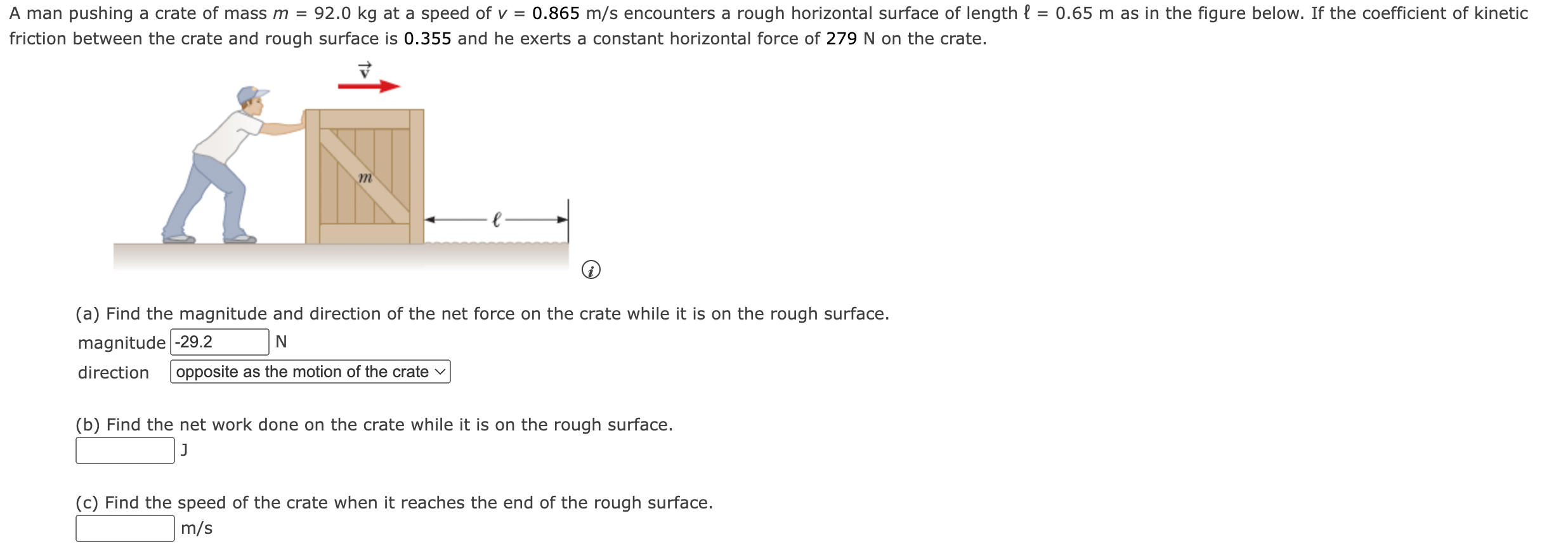 Solved friction between the crate and rough surface is 0.355 | Chegg.com