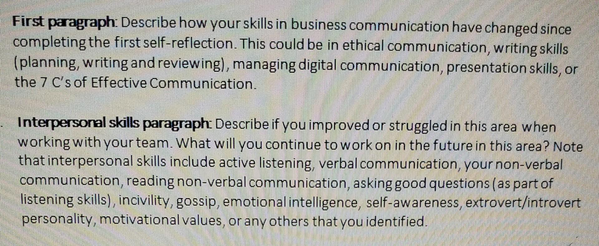 First paragraph: Describe how your skills in business | Chegg.com