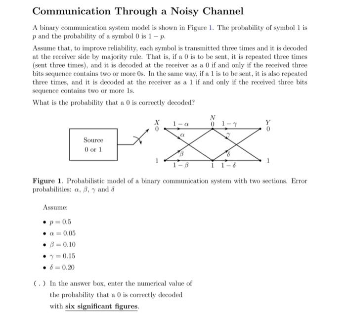 Solved Communication Through a Noisy Channel A binary | Chegg.com