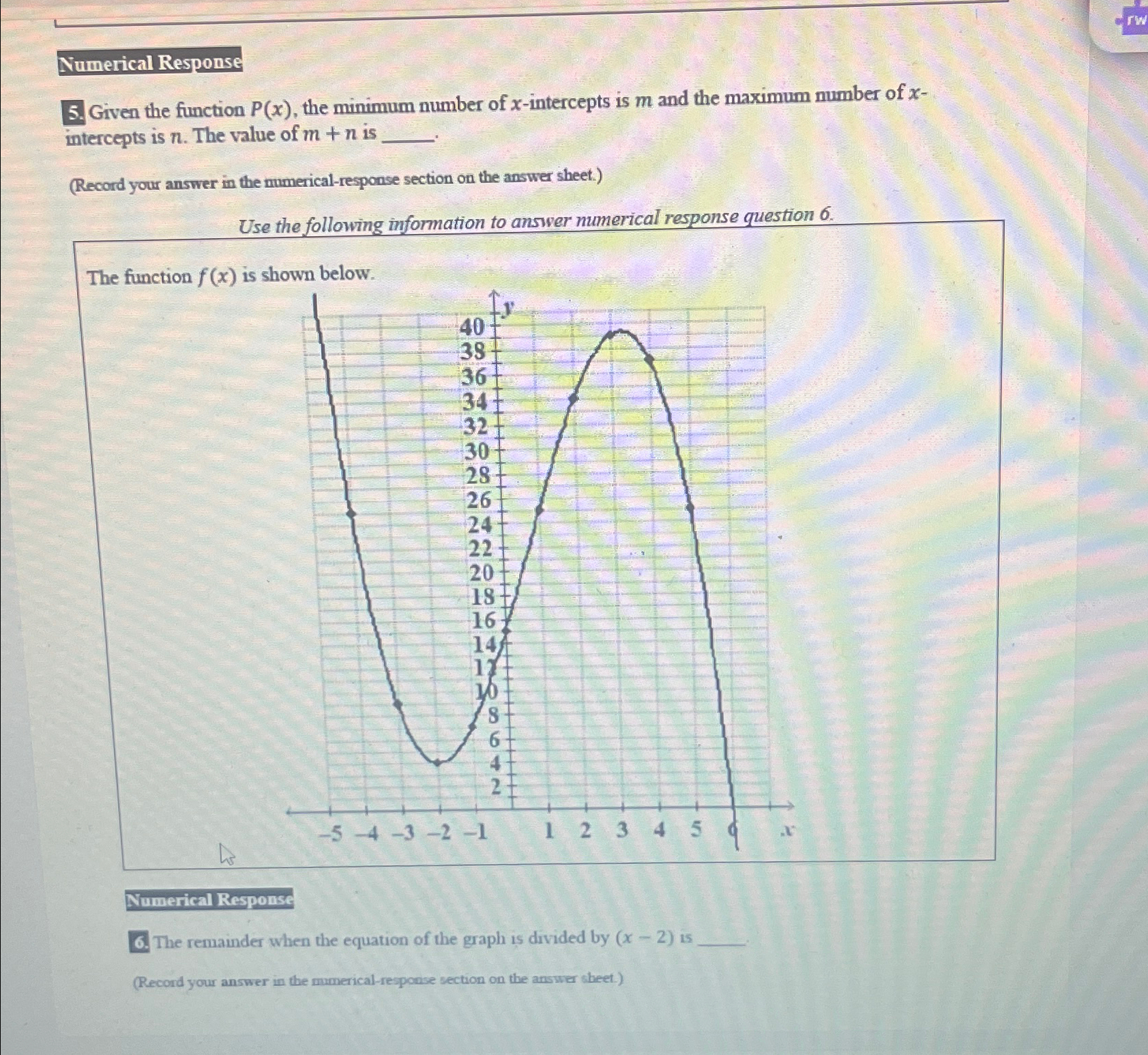 Solved Numerical Response5. ﻿Given the function P(x), ﻿the | Chegg.com