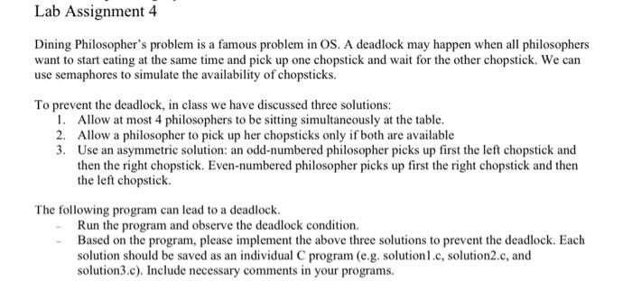 Solved Dining Philosopher's problem is a famous problem in | Chegg.com