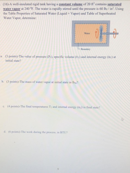 Solved (16)-A well-insulated rigid tank having a constant | Chegg.com