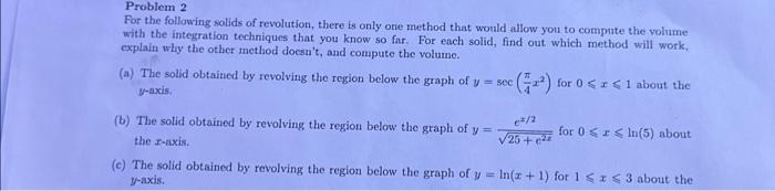 Solved Problem 2 For the following solids of revolution, | Chegg.com