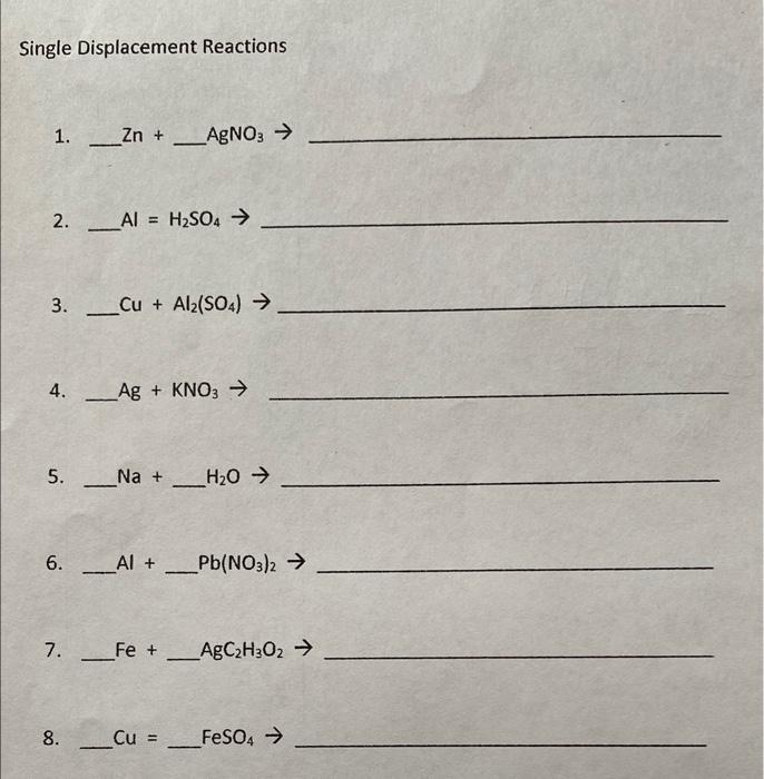 Solved Single Displacement Reactions | Chegg.com