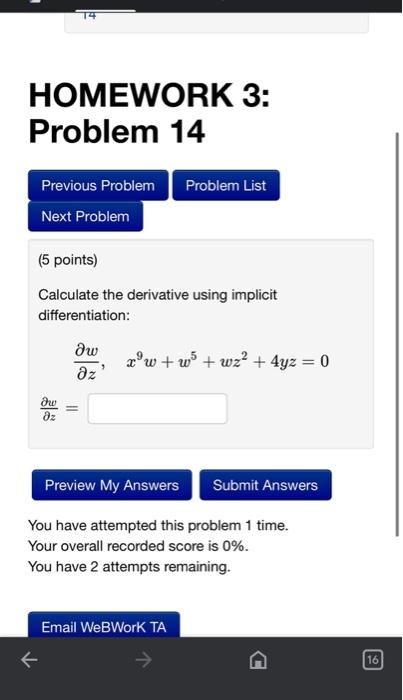 Solved (5 points) Calculate the derivative using implicit | Chegg.com