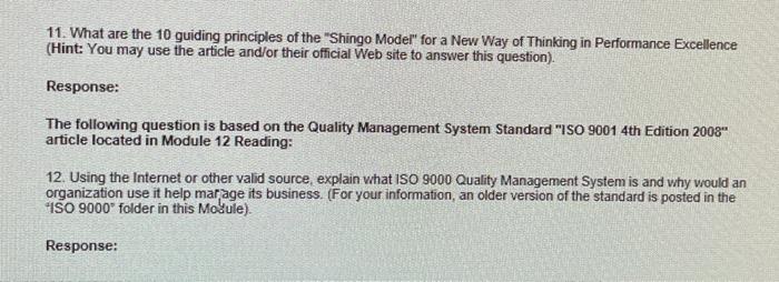 11. What are the 10 guiding principles of the "Shingo | Chegg.com