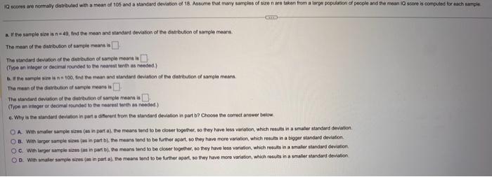 Solved a. If the asmele size is n=4, tnd the mean and | Chegg.com