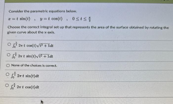 Solved Consider the parametric equations below. | Chegg.com
