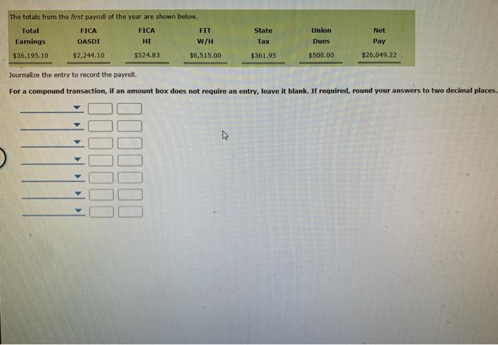 Solved The totals from the first payroll of the year are | Chegg.com
