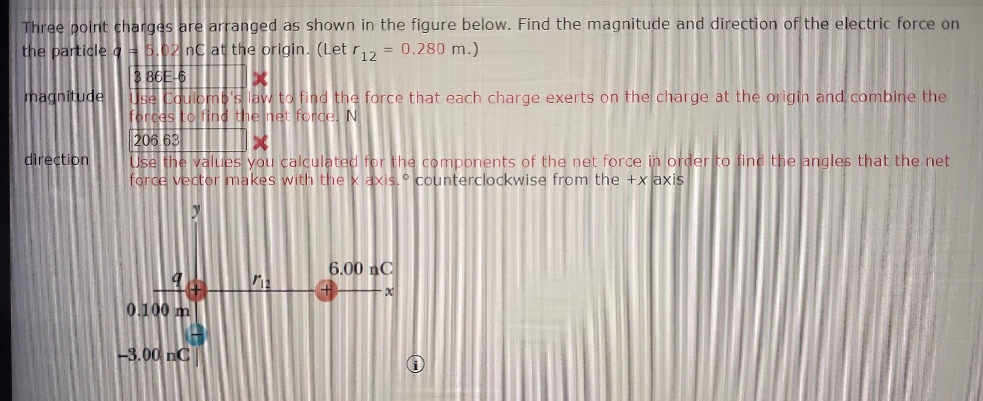 [Solved]: Three point charges are arranged as shown in