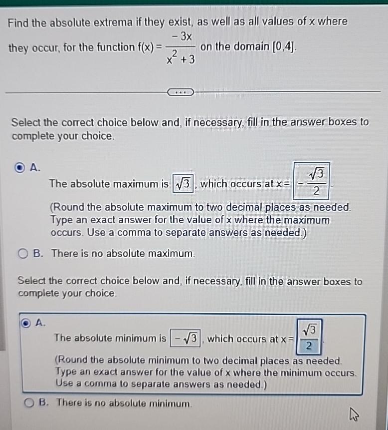 Solved Find the absolute extrema if they exist, as well as | Chegg.com