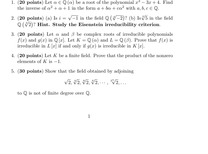 Please solve these(20 ﻿points) ﻿Let αinQ(α) be ﻿a | Chegg.com