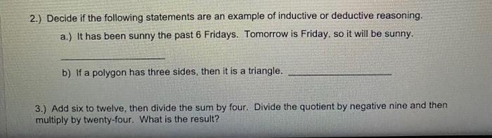 Solved 2.) Decide if the following statements are an example | Chegg.com