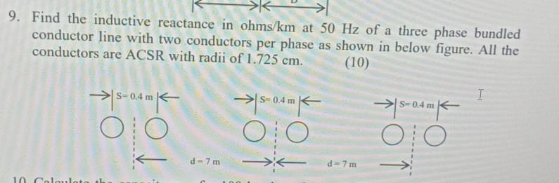 Solved 9. Find the inductive reactance in ohms/km at 50 Hz | Chegg.com