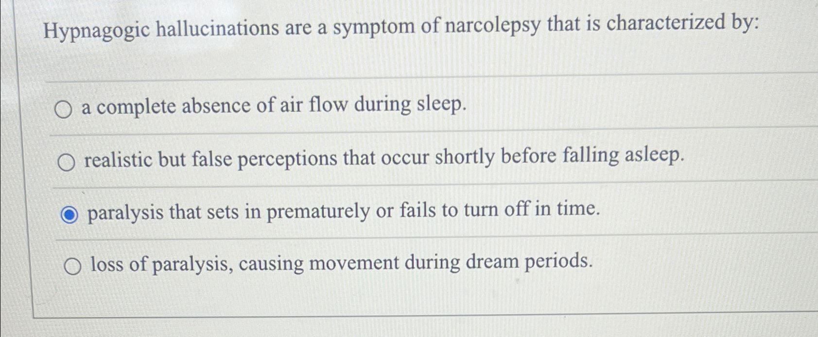 Solved Hypnagogic hallucinations are a symptom of narcolepsy | Chegg.com