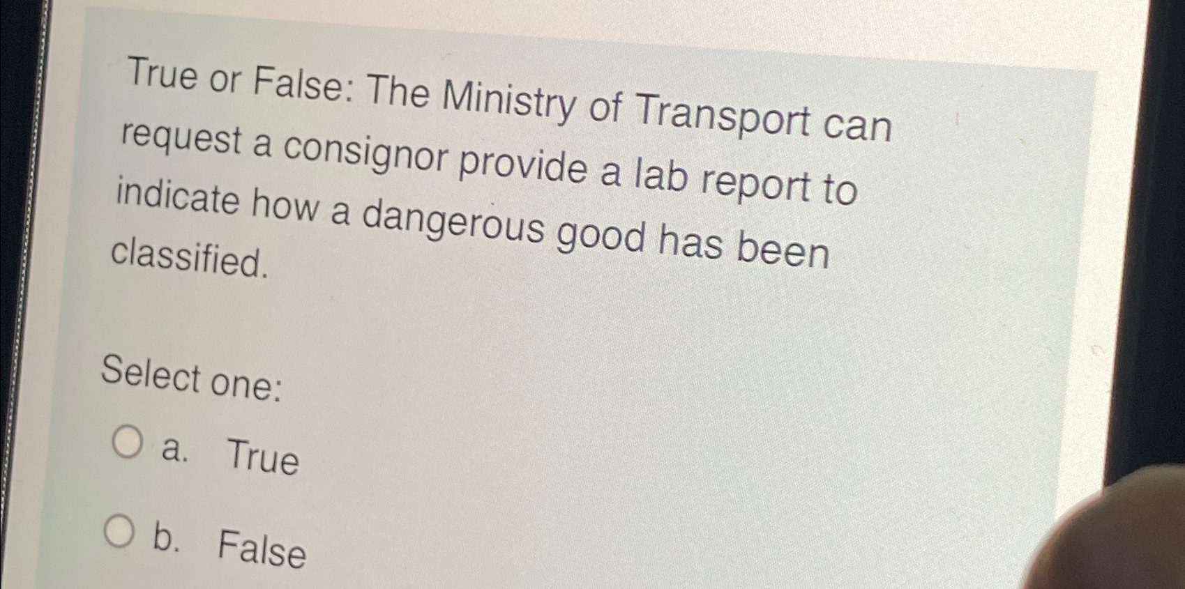 Solved True or False: The Ministry of Transport can request | Chegg.com