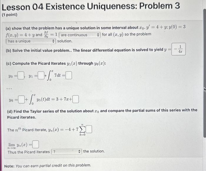 Solved Lesson 04 Existence Uniqueness: Problem 3 (1 point) | Chegg.com